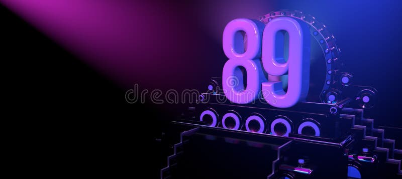 Solid Number 89 on a Reflective Black Stage Illuminated with Blue and ...