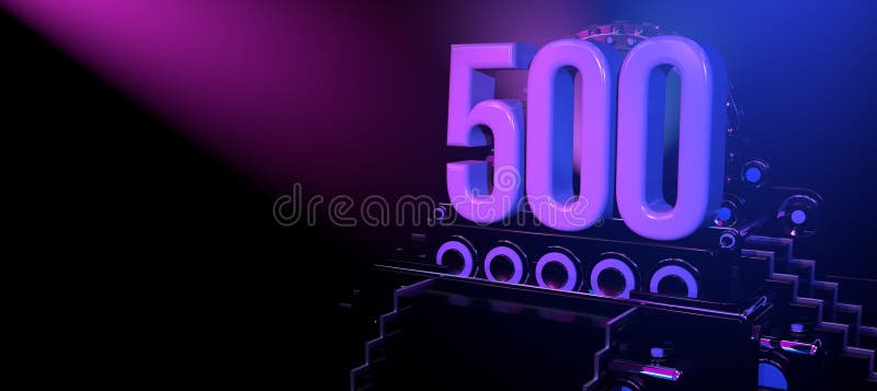 Solid Number 500 on a Reflective Black Stage Illuminated with Blue and ...