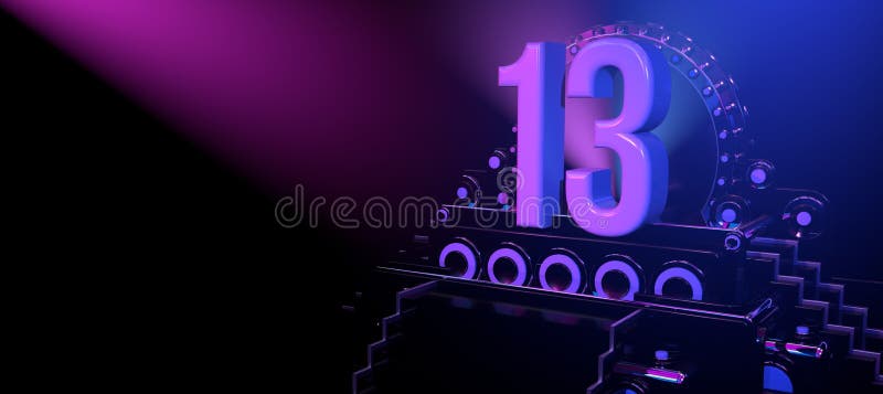 Solid Number 13 on a Reflective Black Stage Illuminated with Blue and ...
