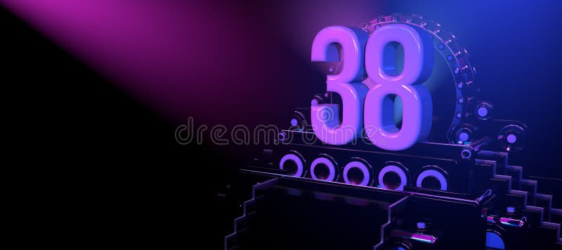 Solid Number 38 on a Reflective Black Stage Illuminated with Blue and ...