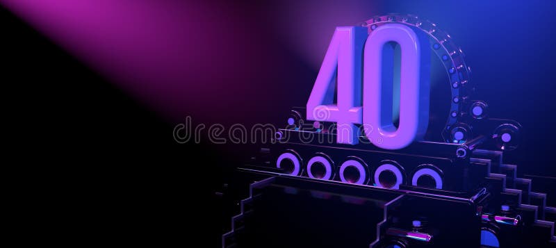 Solid Number 40 on a Reflective Black Stage Illuminated with Blue and ...