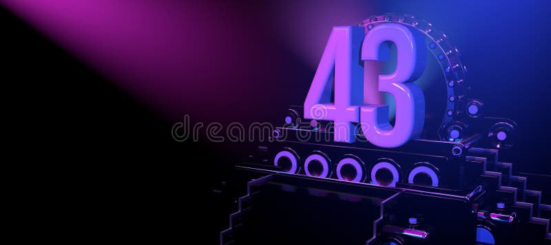 Solid Number 43 on a Reflective Black Stage Illuminated with Blue and ...