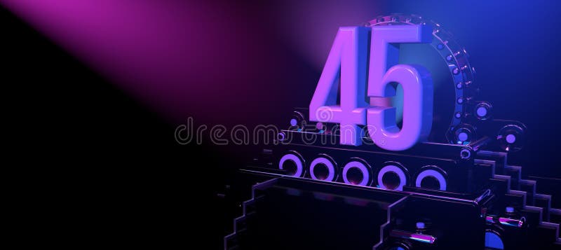 Solid Number 45 on a Reflective Black Stage Illuminated with Blue and ...
