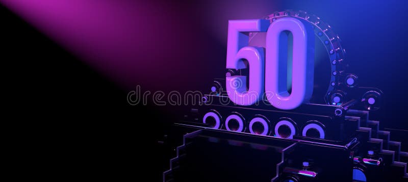 Solid Number 50 on a Reflective Black Stage Illuminated with Blue and ...