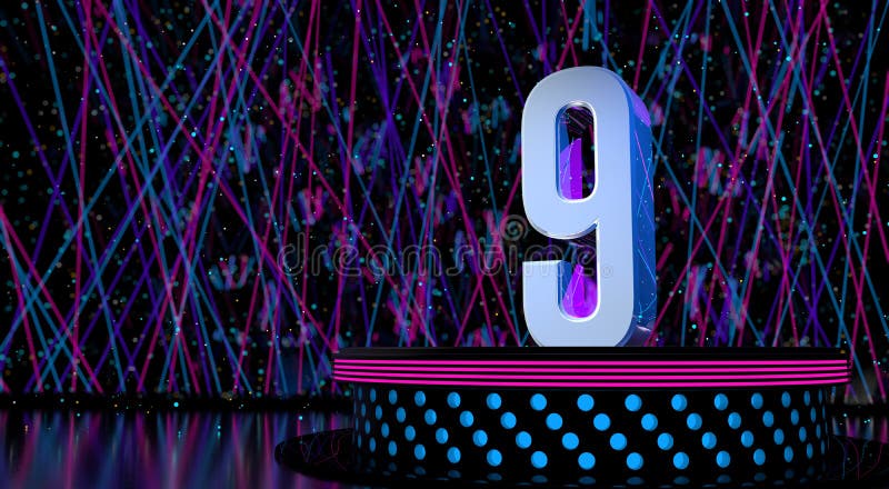 Solid Number 9 on a Round Stage with Blue and Magenta Lights with a ...