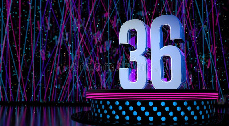 Solid Number 36 on a Round Stage with Blue and Magenta Lights with a ...