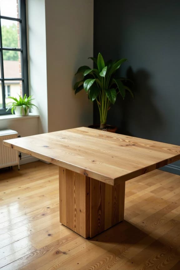Solid Oak Tabletop, Minimal Base, Clean Lines , Apartment, Scandinavian ...