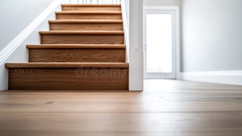 Solid Oak Wood Modern Traditional Staircase Tread, Front View Stock ...