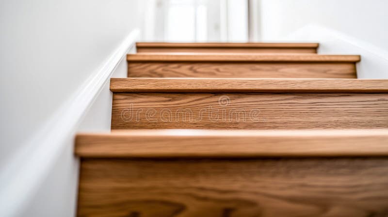 Solid Oak Wood Modern Traditional Staircase Tread Front View Stock ...