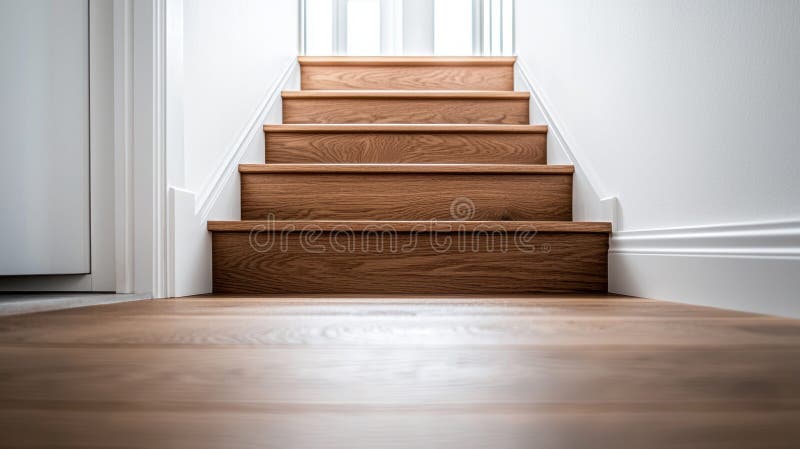 Solid Oak Wood Modern Traditional Staircase Tread, Front View Stock ...