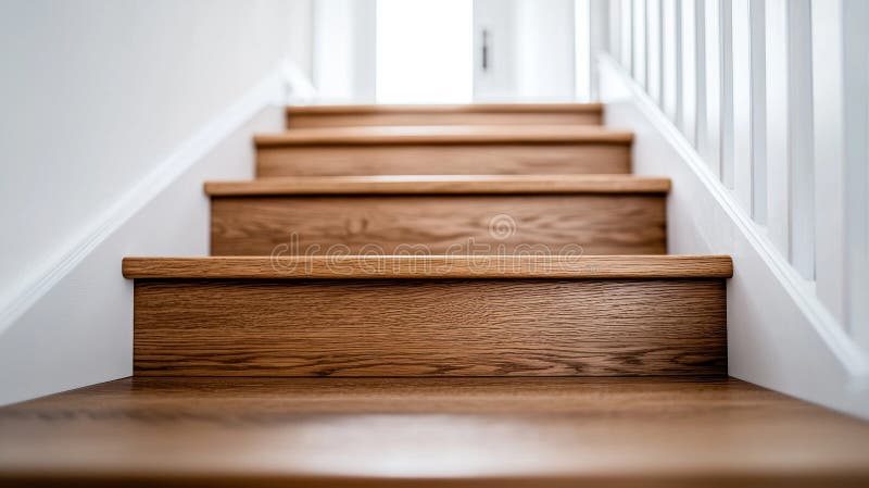 Solid Oak Wood Modern Traditional Staircase Tread, Front View Stock ...