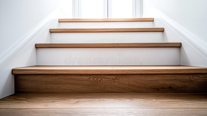 Solid Oak Wood Modern Traditional Staircase Tread Stock Photos - Free ...