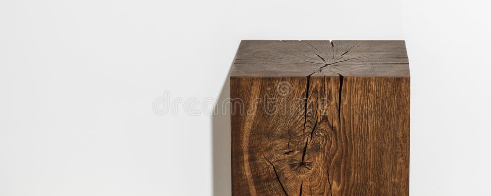 Solid Oak Wood Stump Against White Wall. Wood Coffee Table. Stock Photo ...