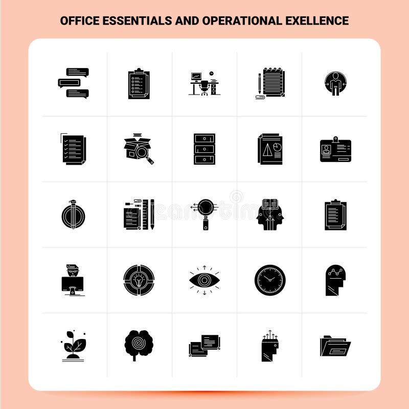 Solid 25 Office Essentials and Operational Exellence Icon Set. Vector ...
