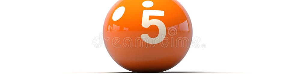 A Solid Orange Billiard Ball with the Number 5 Resting on a White ...