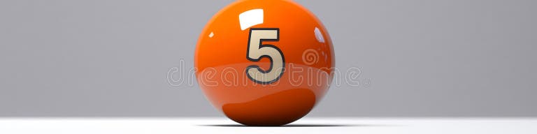 A Solid Orange Billiard Ball with the Number 5 Resting on a White ...