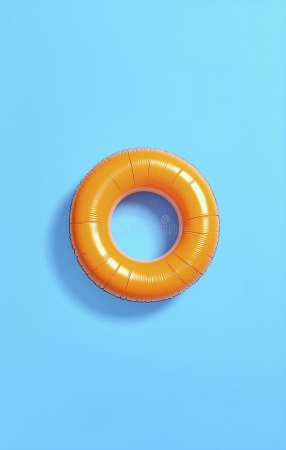 Solid Orange Inflatable Ring on Blue Background, Perfect for Summer Fun ...