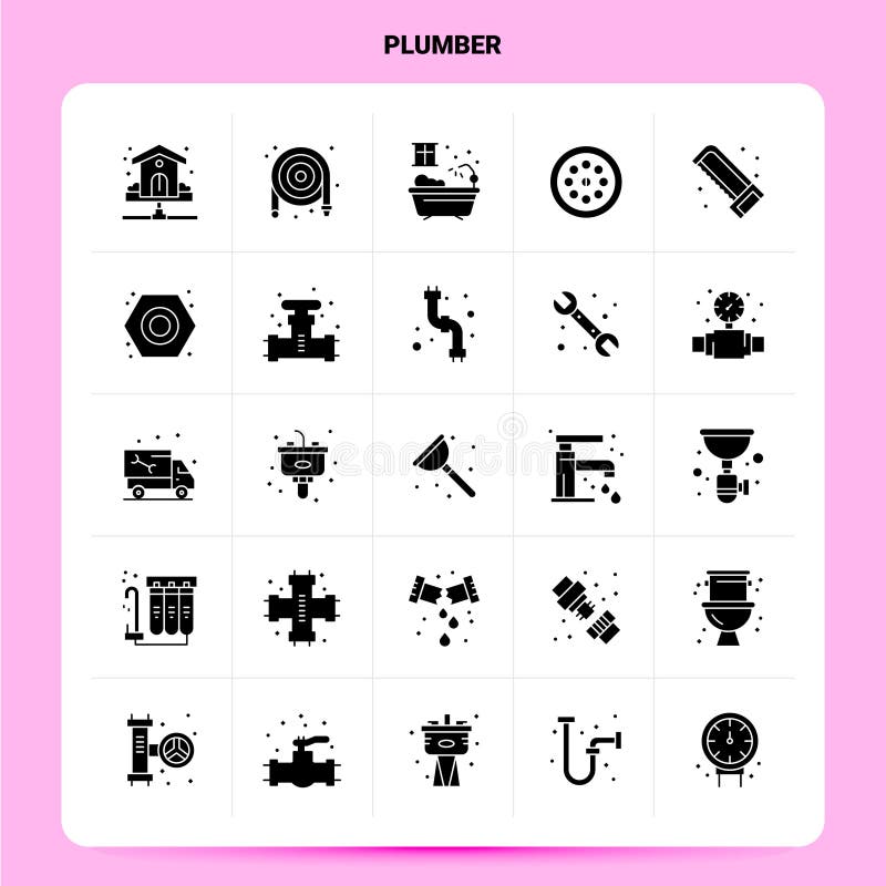 Solid 25 Plumber Icon Set. Vector Glyph Style Design Black Icons Set ...