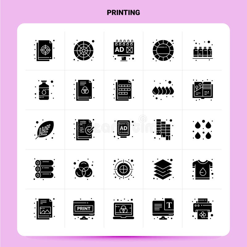 Solid 25 Printing Icon Set. Vector Glyph Style Design Black Icons Set ...