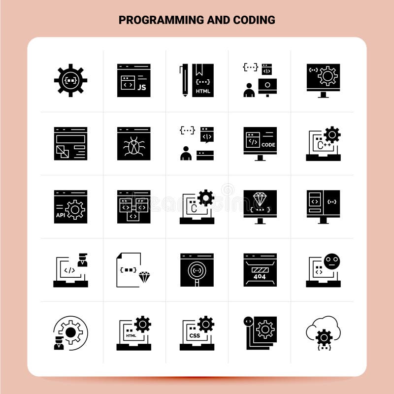 Solid 25 Programming and Coding Icon Set. Vector Glyph Style Design Black Icons Set Stock Vector ...