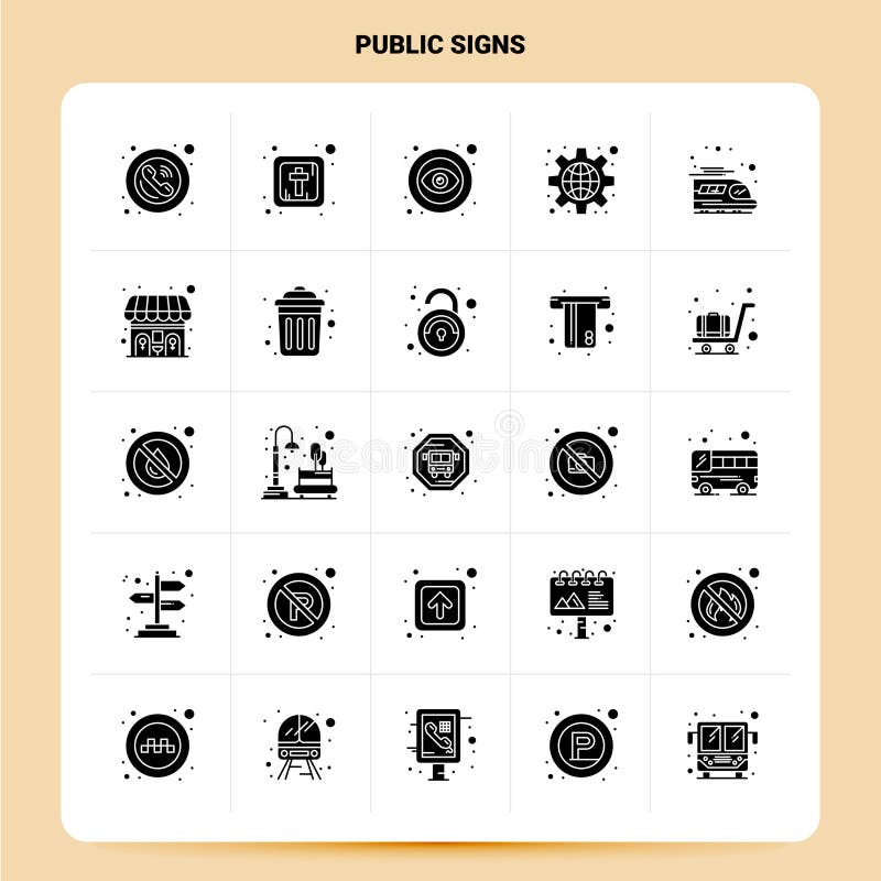 Solid 25 Public Signs Icon Set. Vector Glyph Style Design Black Icons ...