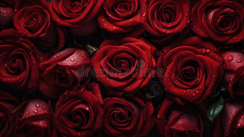 Solid Red Rose Background with Raindrops Created with Generative AI ...