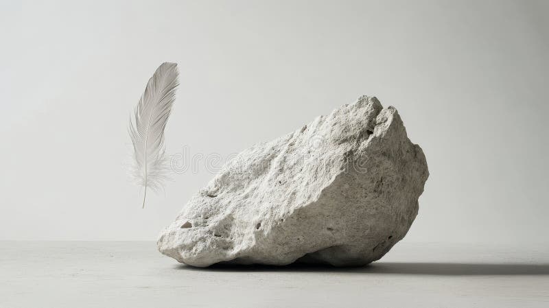 A Solid Rock and a Feather Floating Softly Embody Differing Concepts Stock Photo - Image of ...