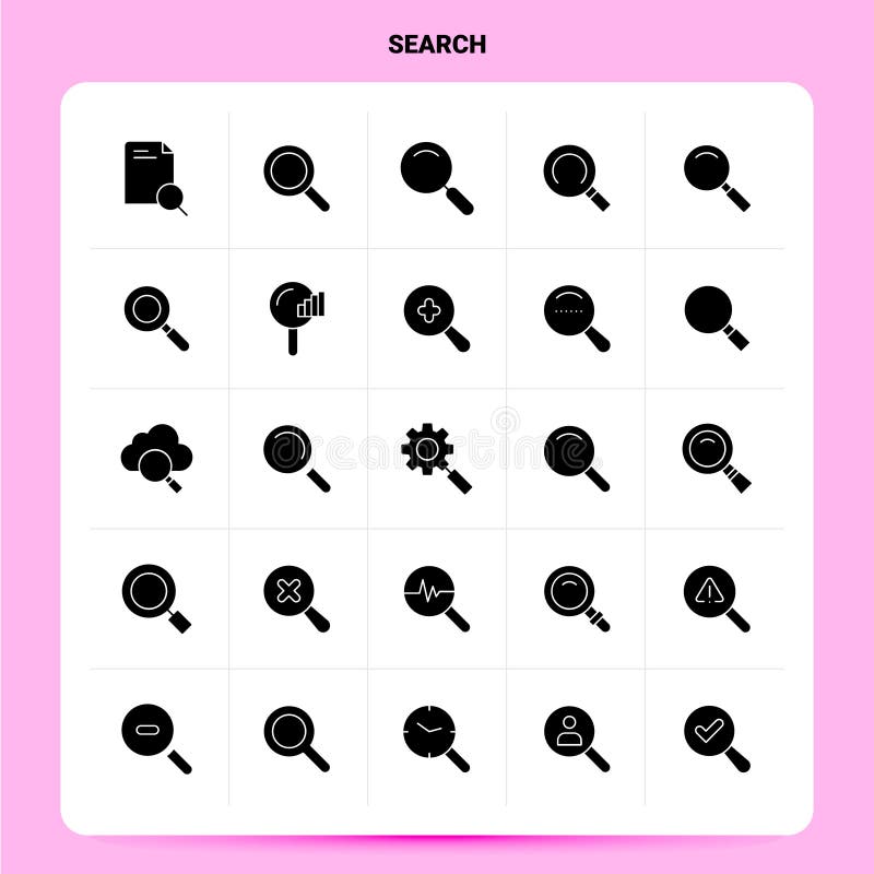 Solid 25 Search Icon Set. Vector Glyph Style Design Black Icons Set ...