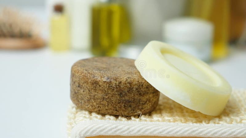 Solid Shampoos for Hair Care. Natural Handmade Cosmetics Made from Oils and Plants. Stock Video ...