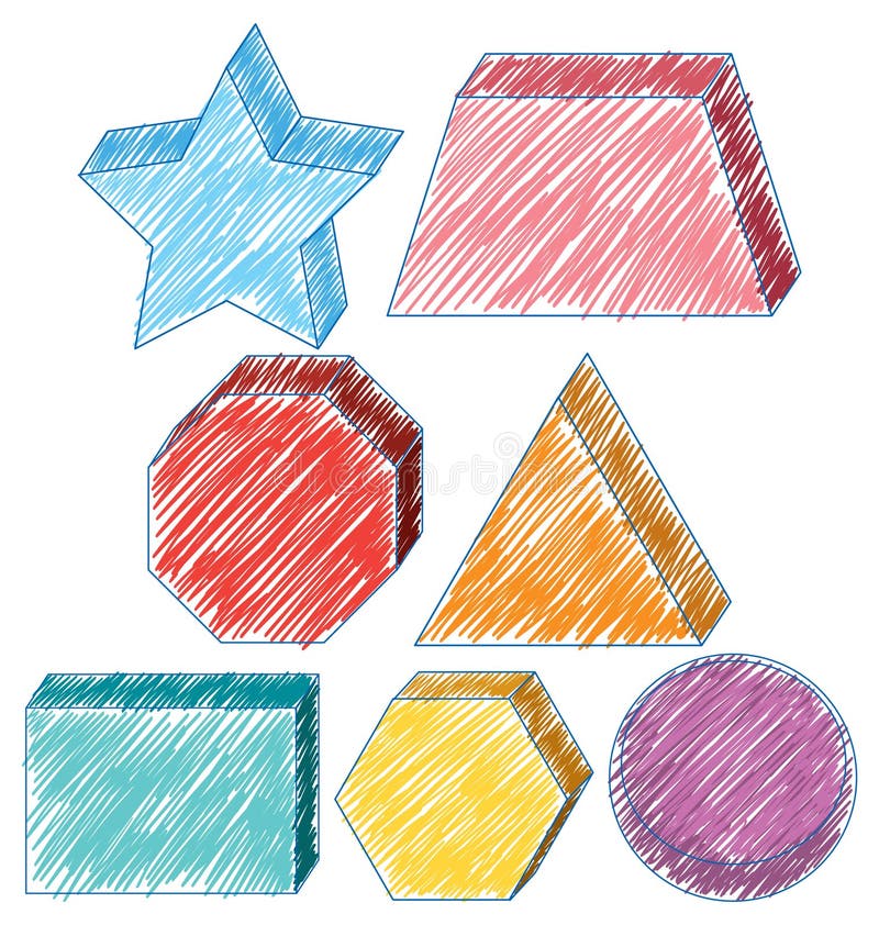 Solid Shapes in Pencil Colour Sketch Simple Style Stock Vector ...
