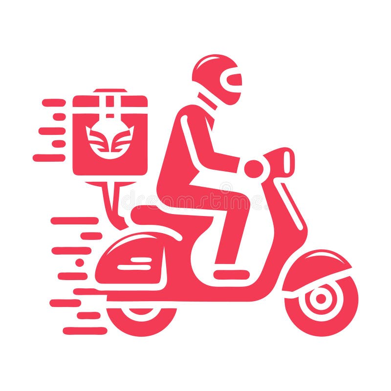 Free Shipping Motorbike Food Delivery Boy Icon in Vector Illustration ...