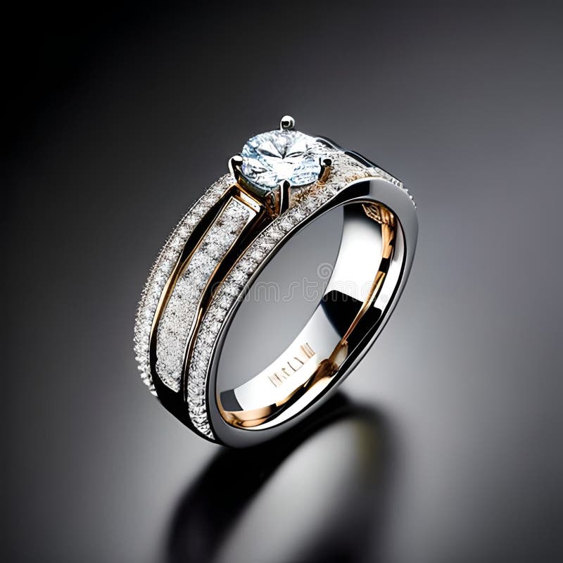 Solid Solitaire Diamond Rows Ring Dark Backdrop Surface Stock ...