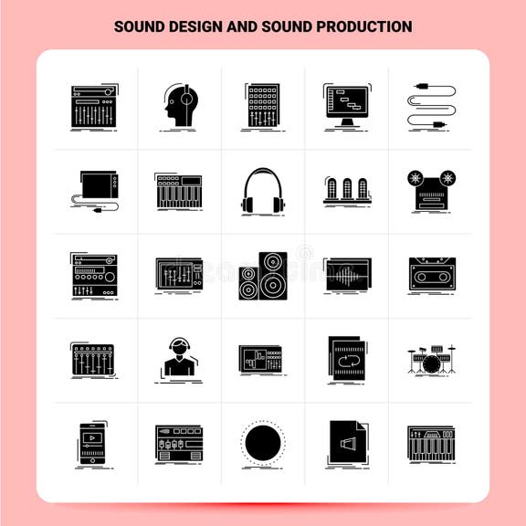 Solid 25 Sound Design and Sound Production Icon Set. Vector Glyph Style ...