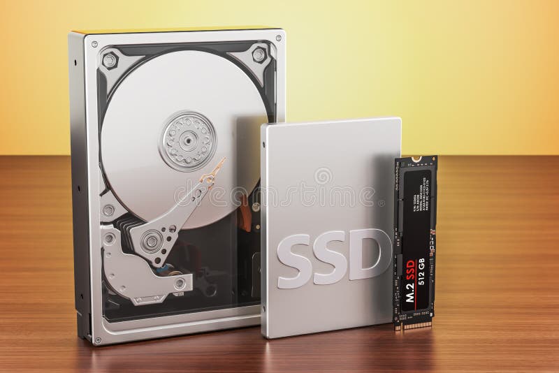 Solid State Drive SSD, Hard Disk Drive HDD and M2 SSD on the Woo Stock ...