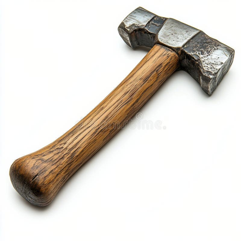 Solid Steel Hammer with a Wooden Handle Resting on a Neutral Background ...