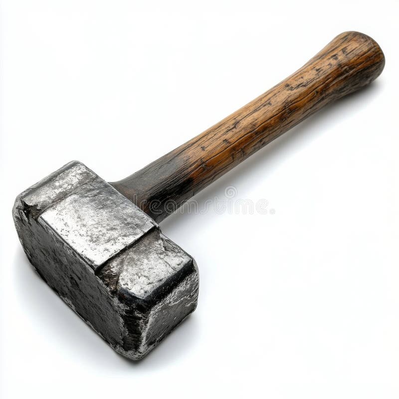 Solid Steel Hammer with a Wooden Handle Resting on a Neutral Background ...