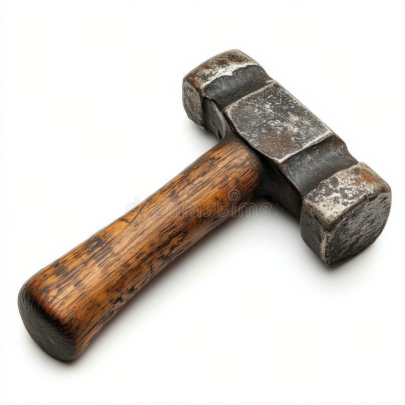 Solid Steel Hammer with a Wooden Handle Resting on a Neutral Background ...