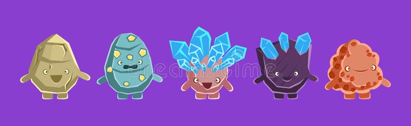 Solid Stone Character with Pretty Face Vector Set Stock Vector ...