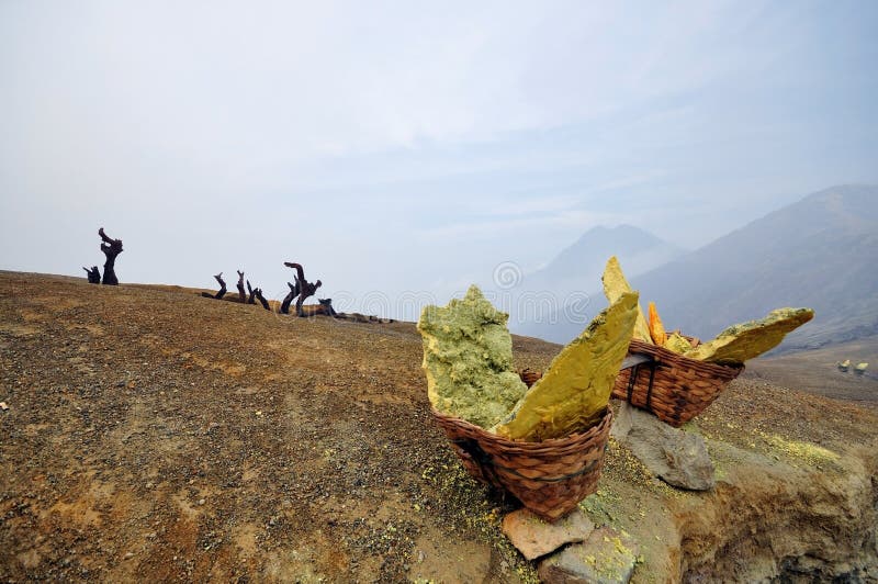 Solid Sulfur Chunk in a Basket Waiting To Be Carried Out Stock Image ...