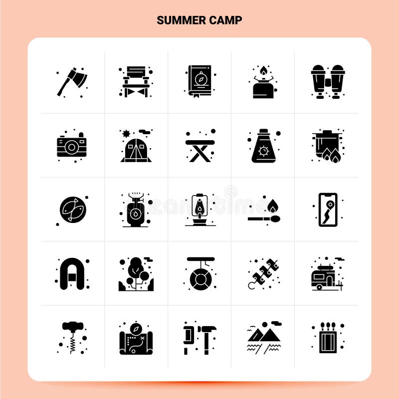 Solid 25 Summer Camp Icon Set. Vector Glyph Style Design Black Icons ...