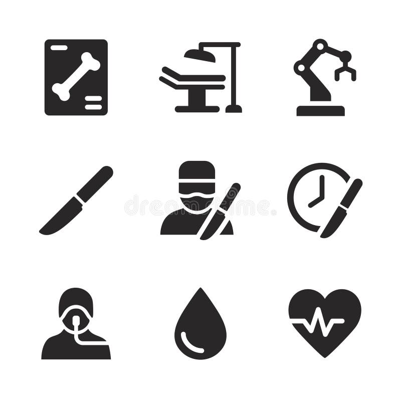 Solid Surgery Icon Set Used in Medical User Interfaces Stock Vector ...