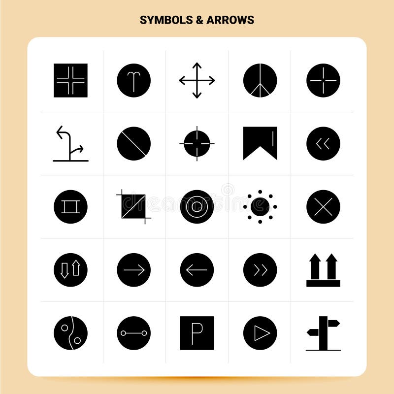 Solid 25 Symbols & Arrows Icon Set. Vector Glyph Style Design Black ...