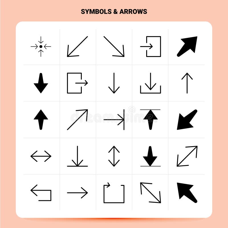 Solid 25 Symbols & Arrows Icon Set. Vector Glyph Style Design Black ...