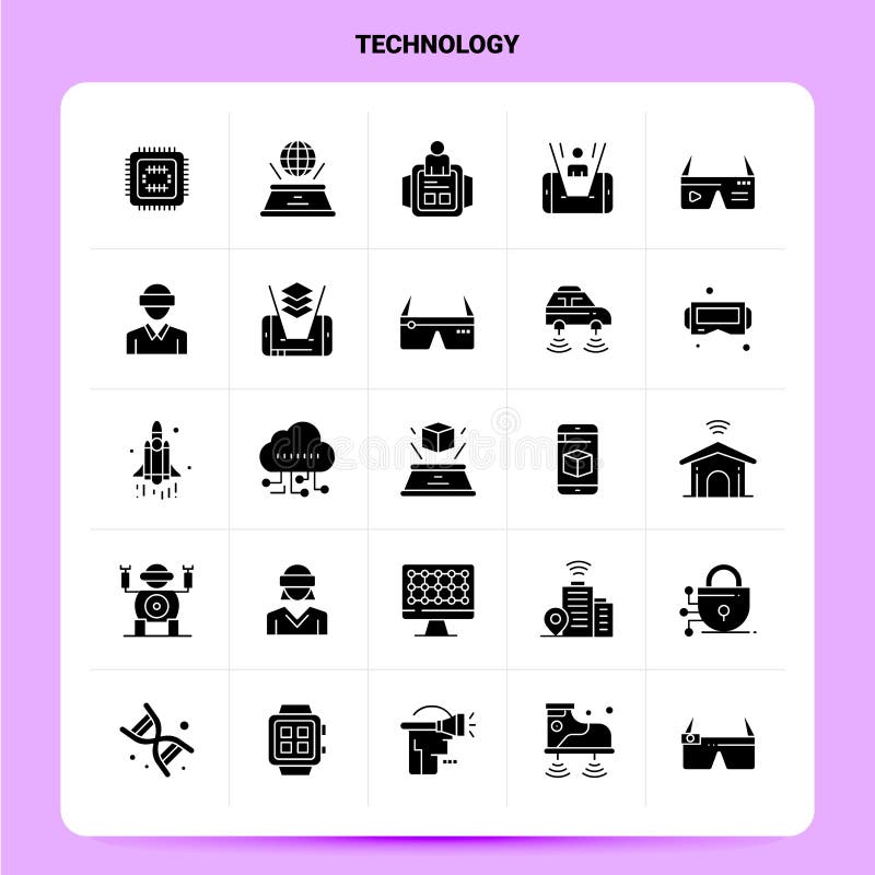 Solid 25 Technology Icon Set. Vector Glyph Style Design Black Icons Set ...