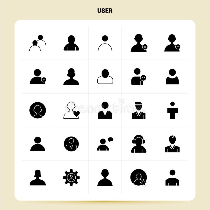 Solid 25 User Icon Set. Vector Glyph Style Design Black Icons Set Stock ...
