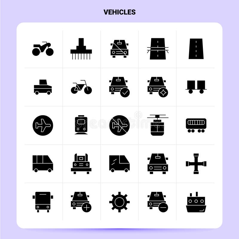 Solid 25 Vehicles Icon Set. Vector Glyph Style Design Black Icons Set ...
