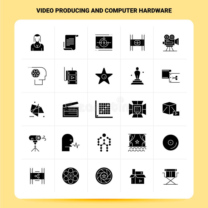 Solid 25 Video Producing and Computer Hardware Icon Set. Vector Glyph ...