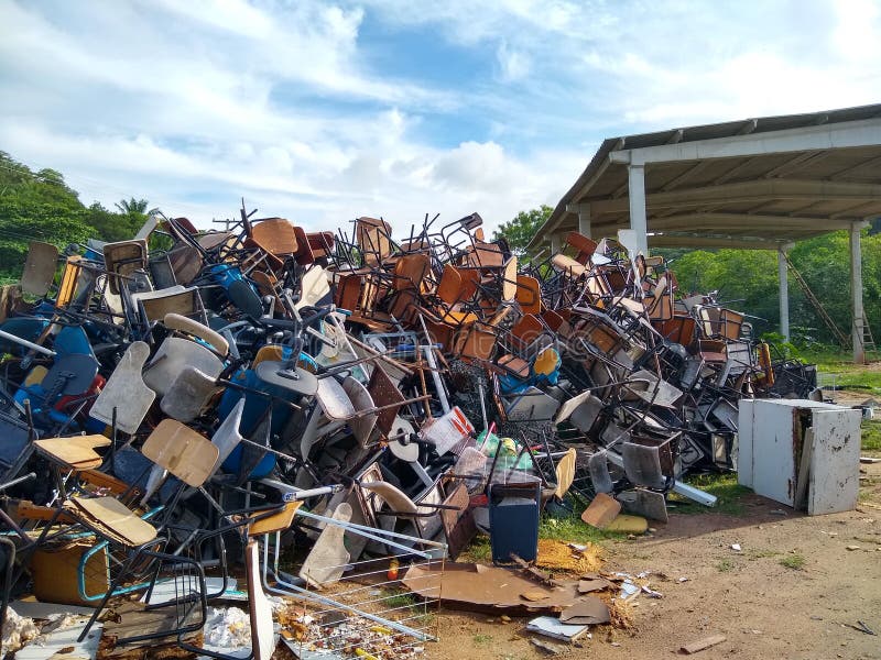 Solid Waste in the Trash with a Lot of School Chair. Stock Photo ...