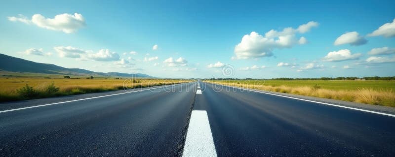 Solid White Line Marks the Start of a Multi-lane Highway Line Cars ...