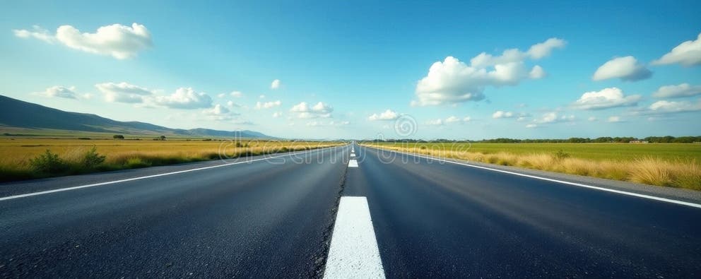 Solid White Line Marks the Start of a Multi-lane Highway Line Cars ...